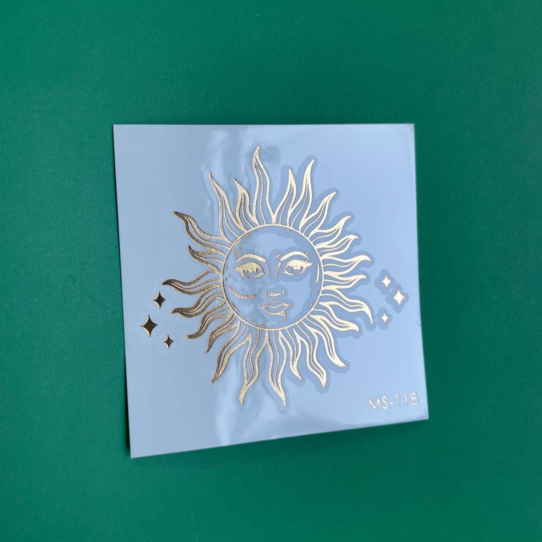 Temporary Tattoo Metallic Sun Smiling With Rays and With Stars | Set of ...