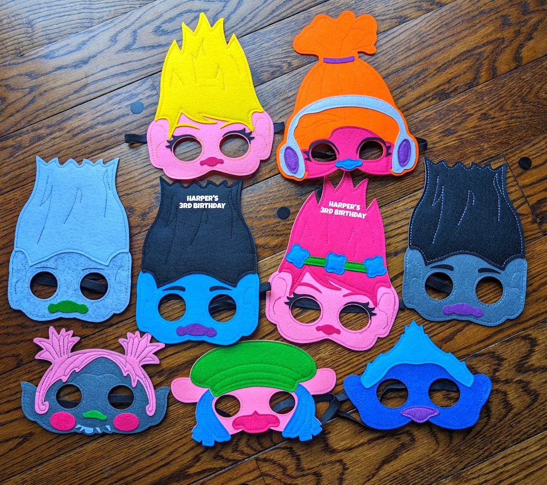Personalized Trolls Felt Masks! Trolls World Tour Birthday Party Favors ...