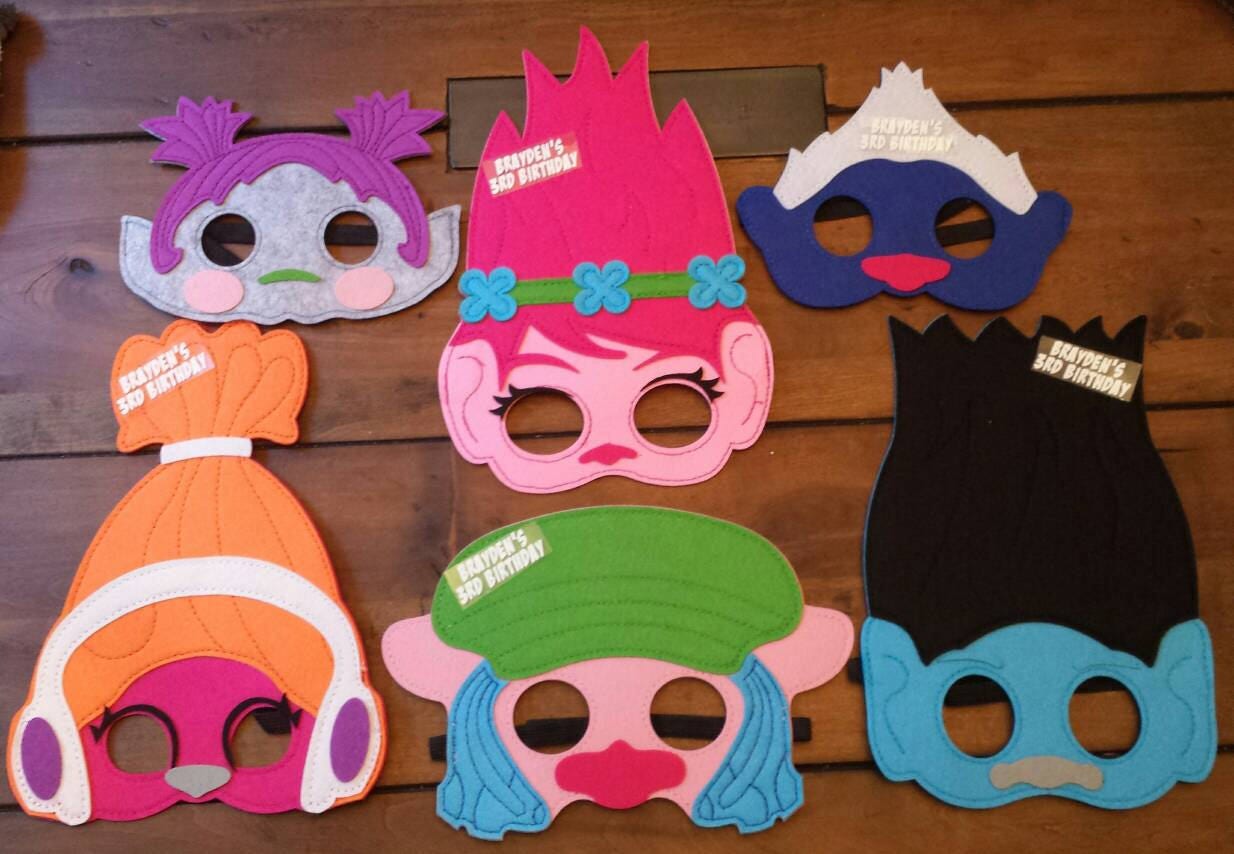 Personalized Trolls Felt Masks Trolls World Tour Birthday | Etsy
