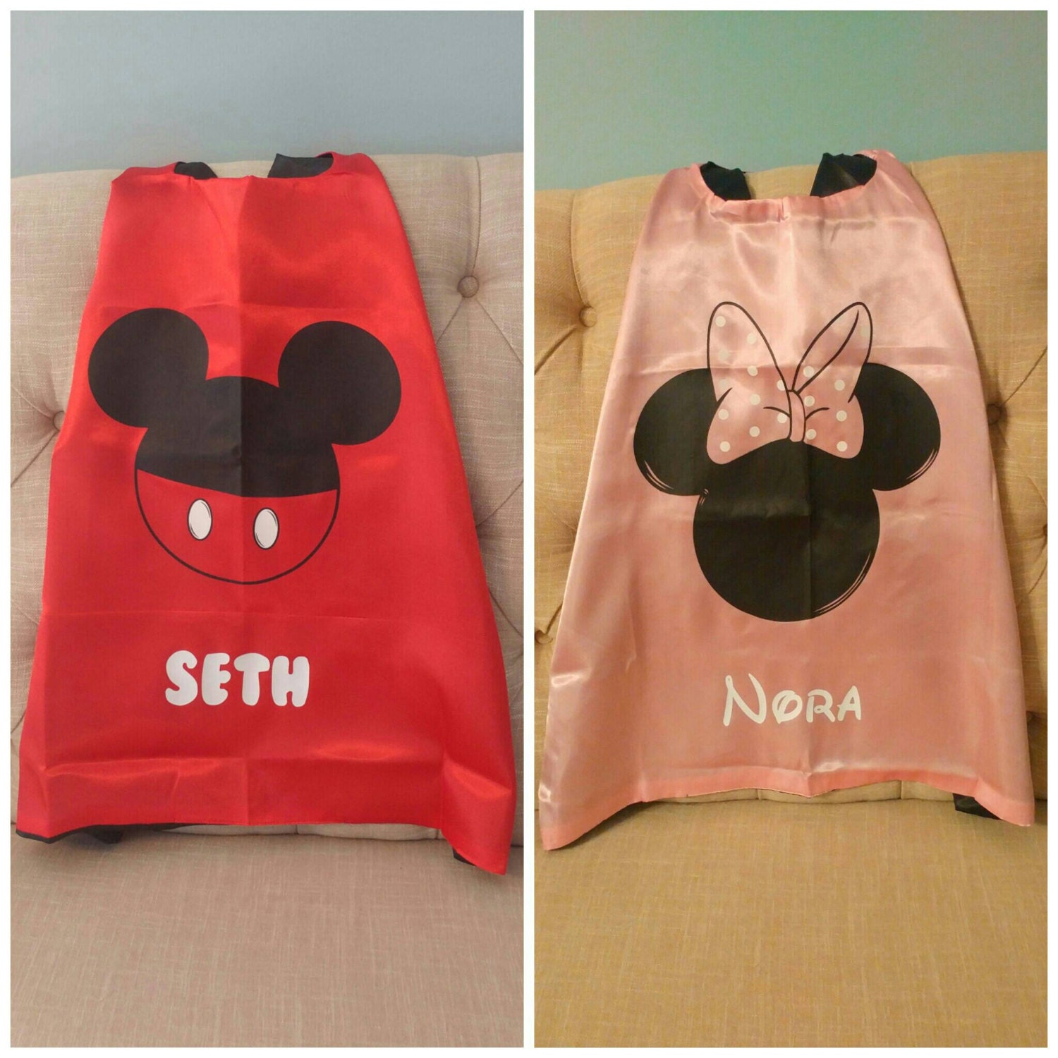 PERSONALIZED Minnie or Mickey Mouse Cape Cape and Mask | Etsy