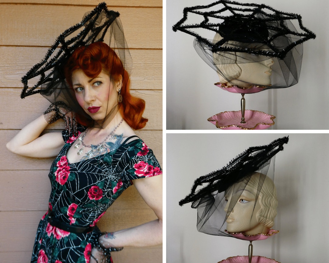 Vintage Inspired Large Black Spiders Web Fascinator Cocktail - Etsy