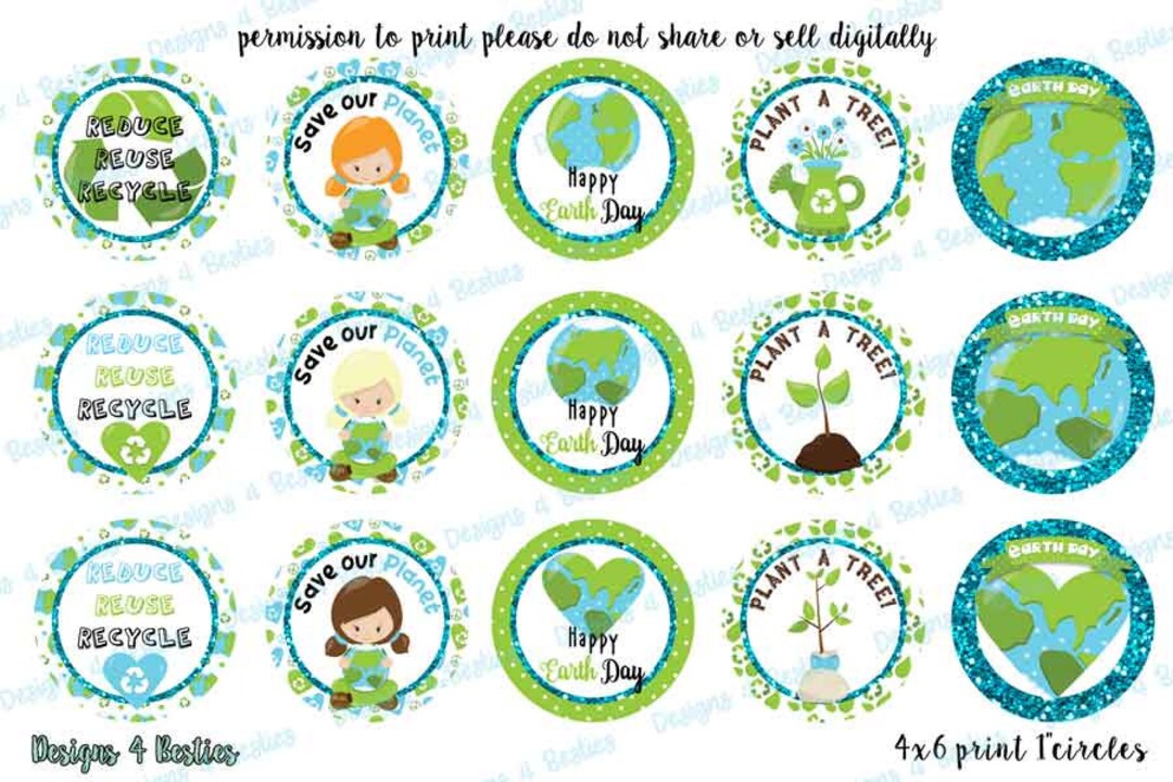 Earth Day Bottle Cap Images- Digital Images - Etsy