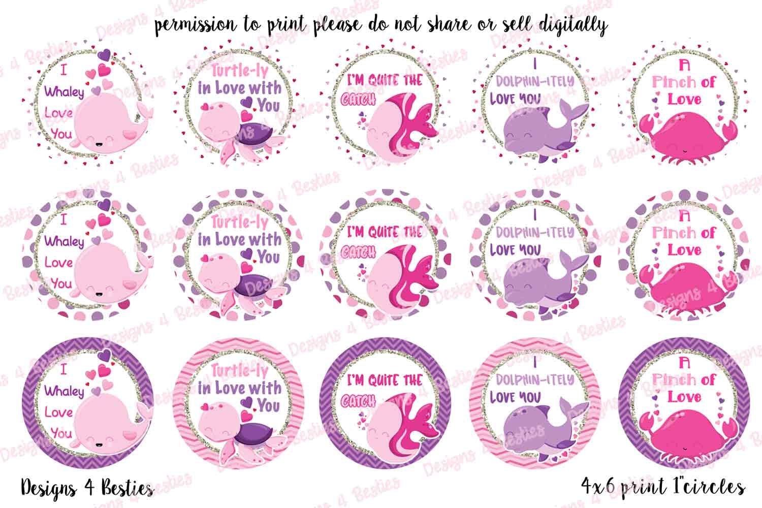 Sea Animal Valentine's Bottle Cap Images- Digital Images - Etsy