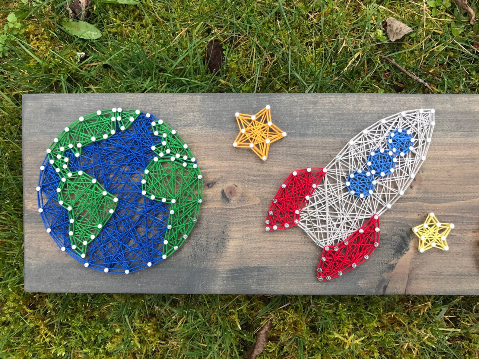 MADE TO ORDER Outer Space String Art Earth Rocketship and - Etsy