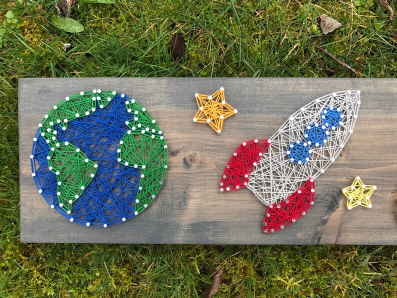 MADE TO ORDER Outer Space String Art Earth Rocketship and - Etsy