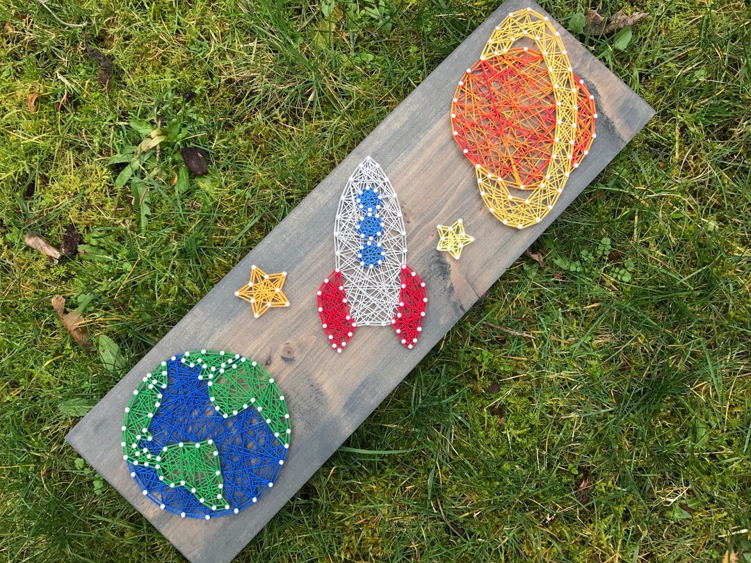 MADE TO ORDER Outer Space String Art Earth Rocketship and - Etsy