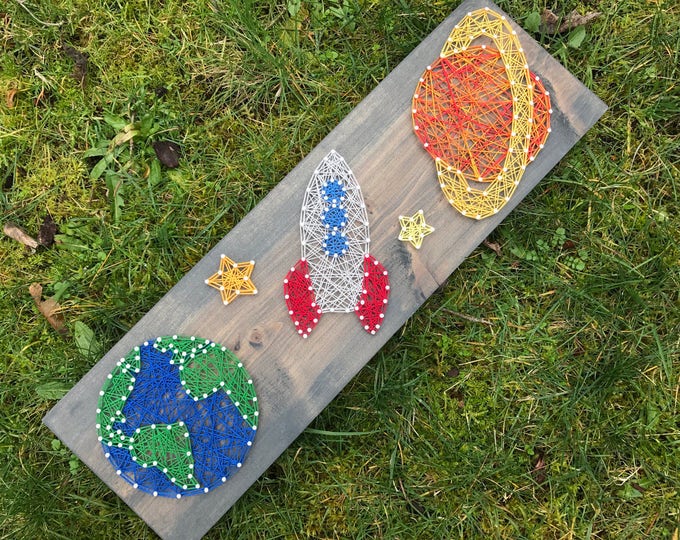 MADE TO ORDER- Outer Space String Art- Earth, Rocketship, and Saturn ...