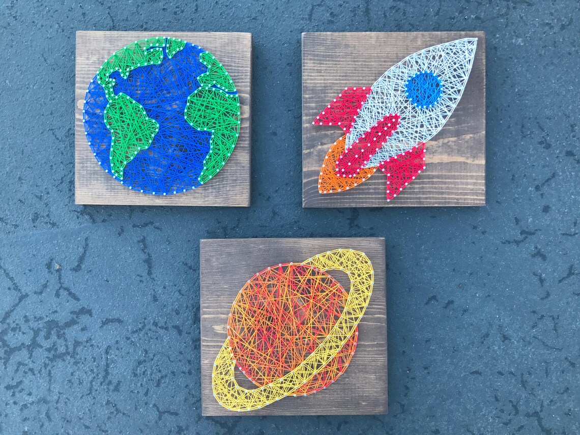 MADE TO ORDER Space String Art Trio Rocketship Saturn and - Etsy