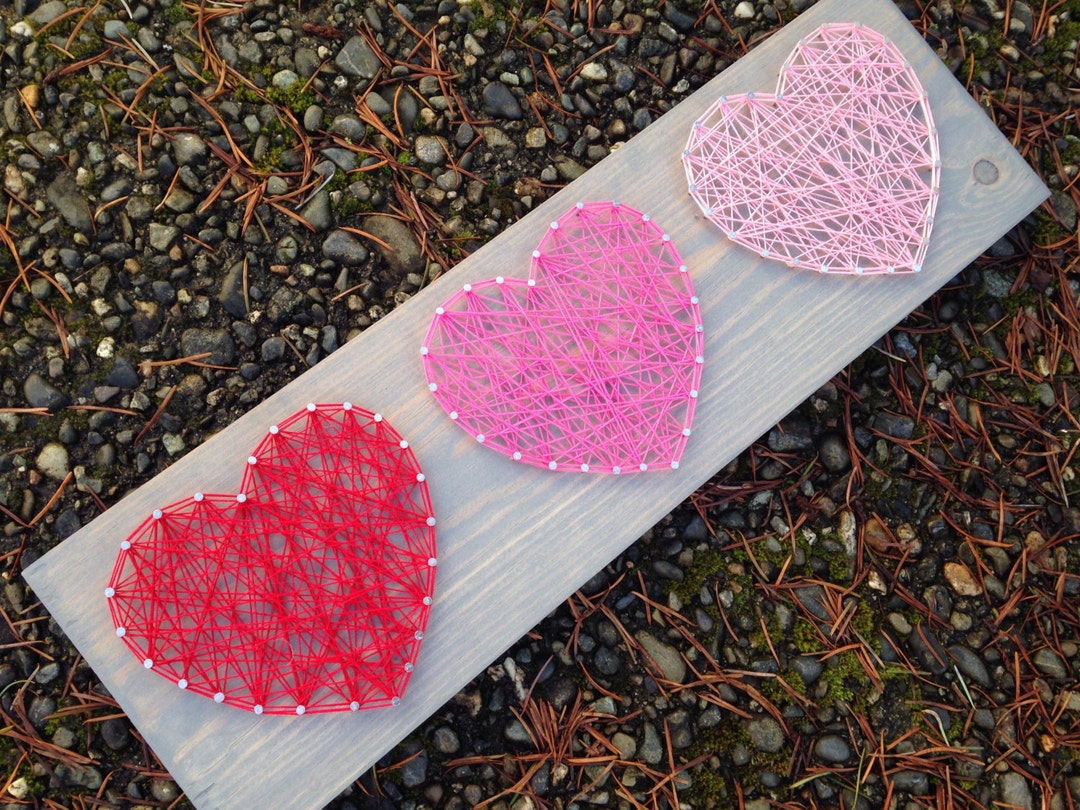 MADE TO ORDER Three Heart String Art Red and Pink Hearts - Etsy