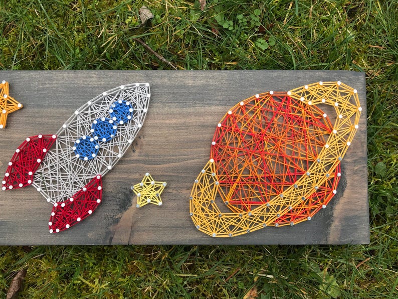 MADE TO ORDER Outer Space String Art Earth Rocketship and - Etsy