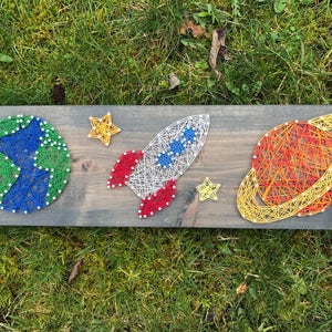 MADE TO ORDER Outer Space String Art Earth Rocketship and - Etsy