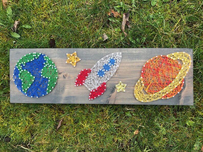 MADE TO ORDER Outer Space String Art Earth Rocketship and - Etsy