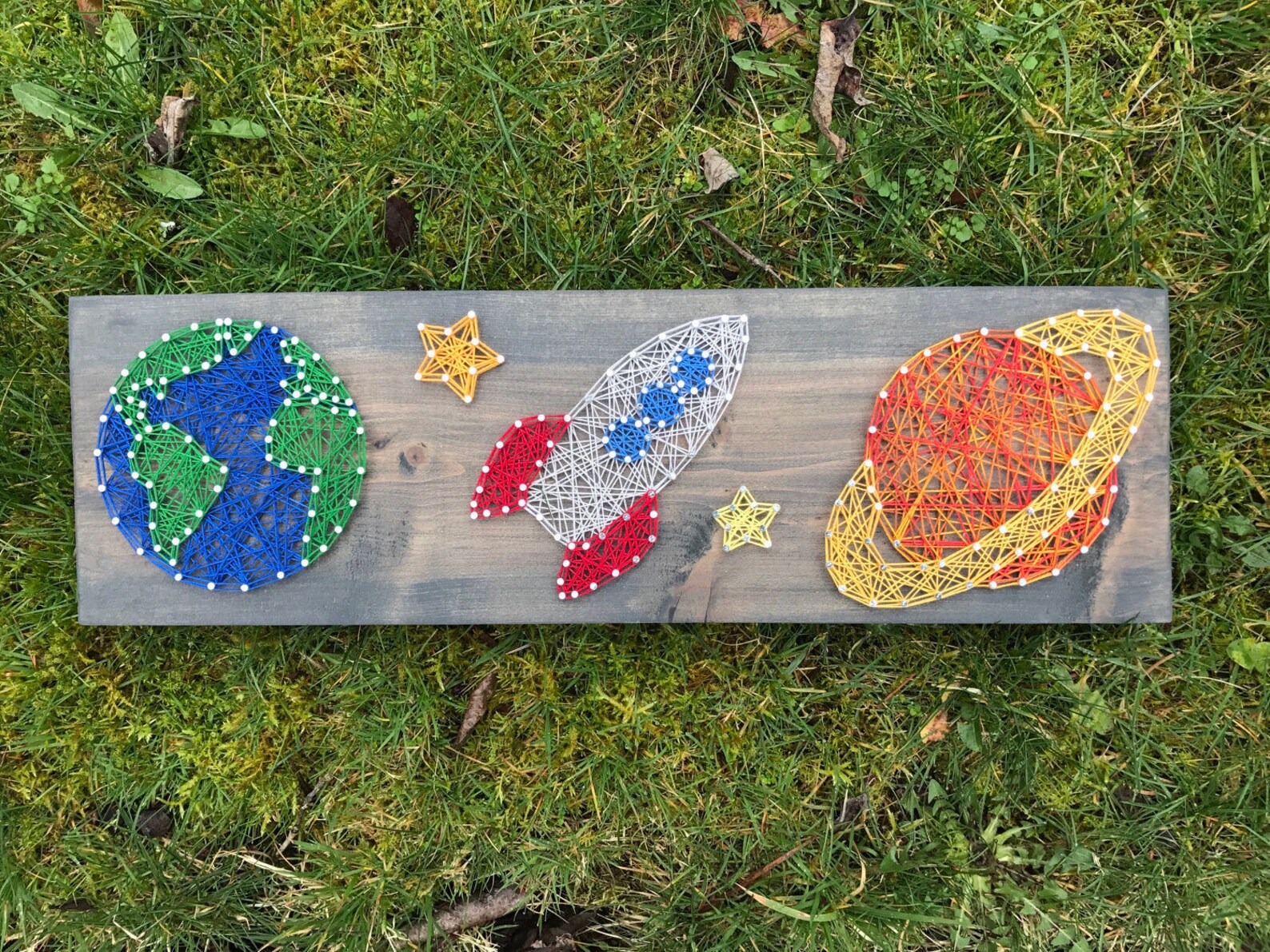 MADE TO ORDER Outer Space String Art Earth Rocketship and - Etsy
