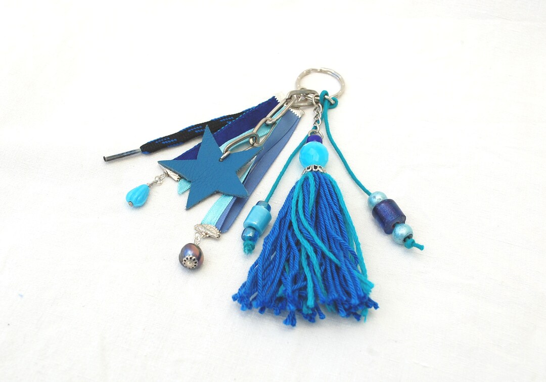 Blue Star - Gri-gri With Blue Ribbons, Pompons, Pearls, Charms, Blue ...