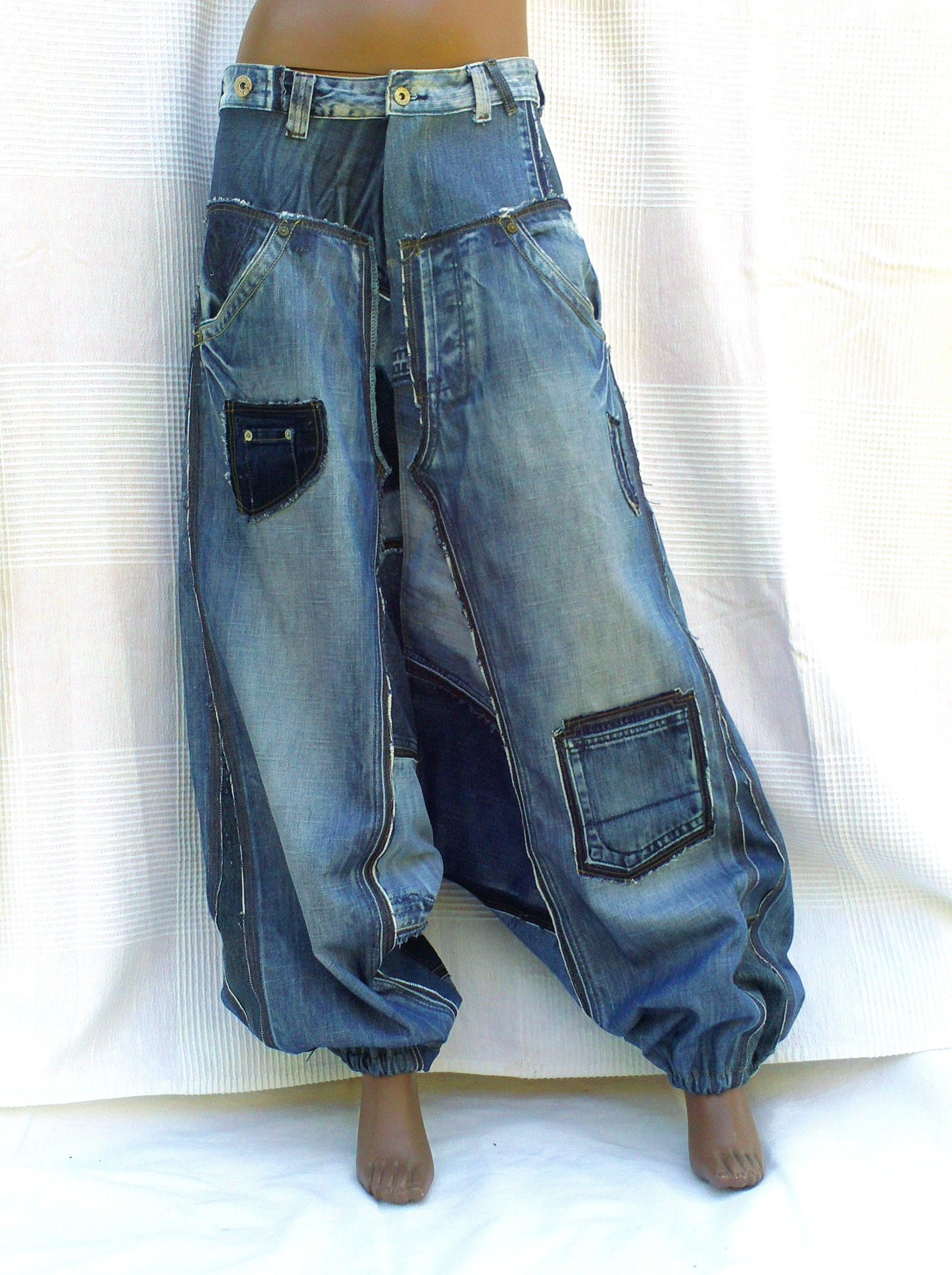 Unisex Harem Pants in Patchwork of Recycled Jeans (CUSTOM-MADE ...
