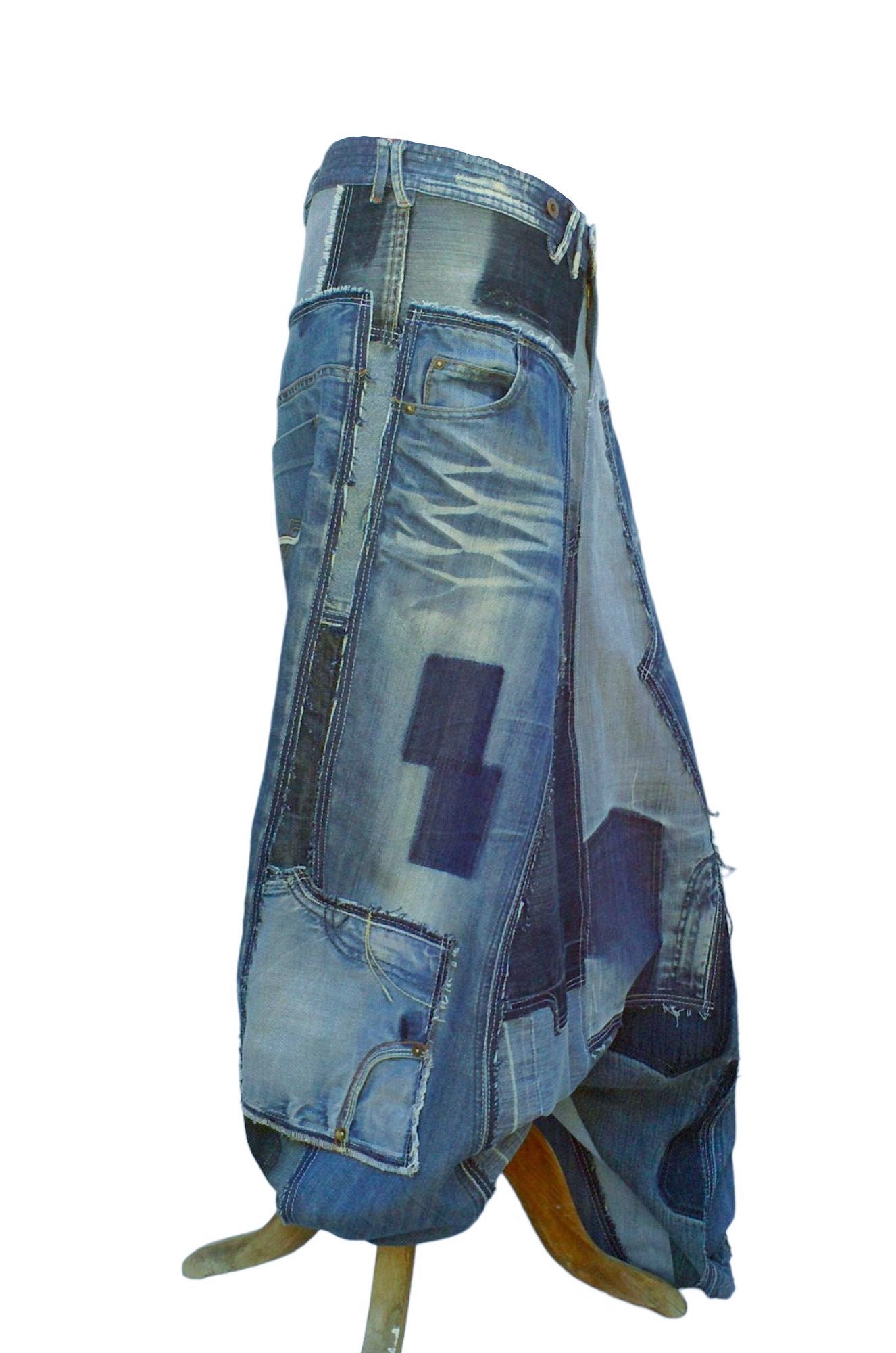 Unisex Harem Pants in Patchwork of Recycled Jeans (CUSTOM-MADE ...