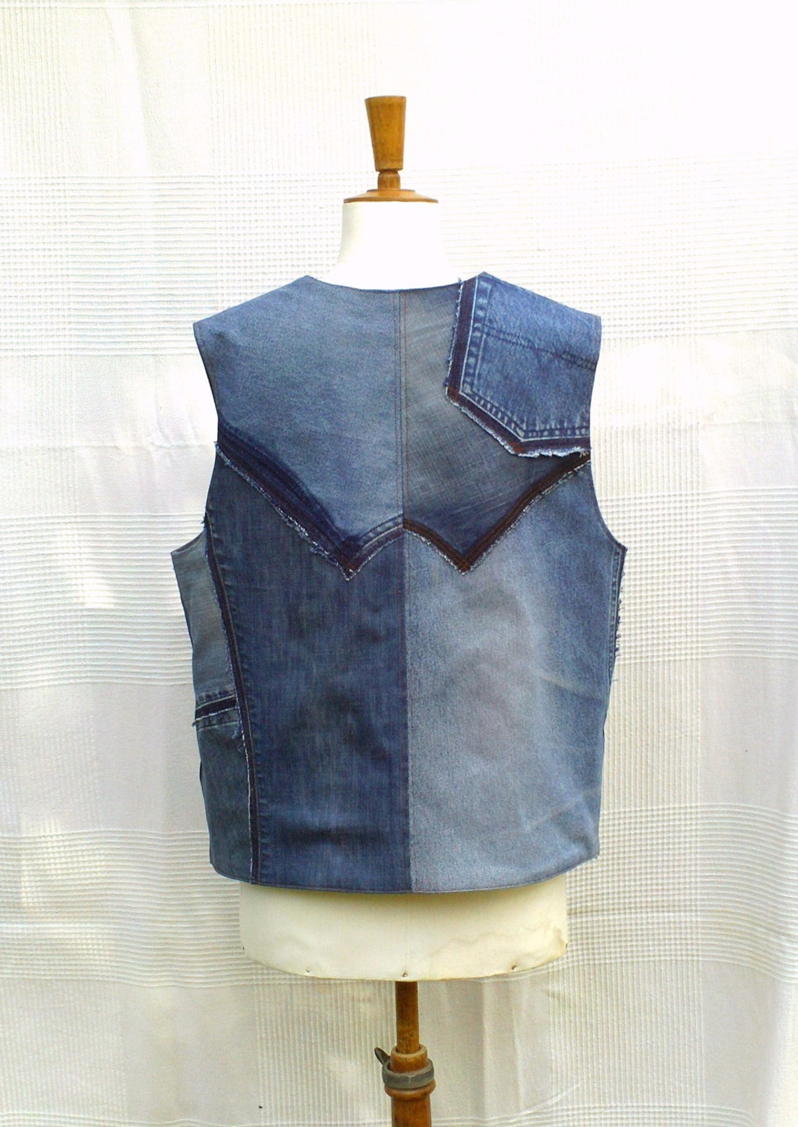 Men's Vest patchwork BLUE Denim in Recycled - Etsy