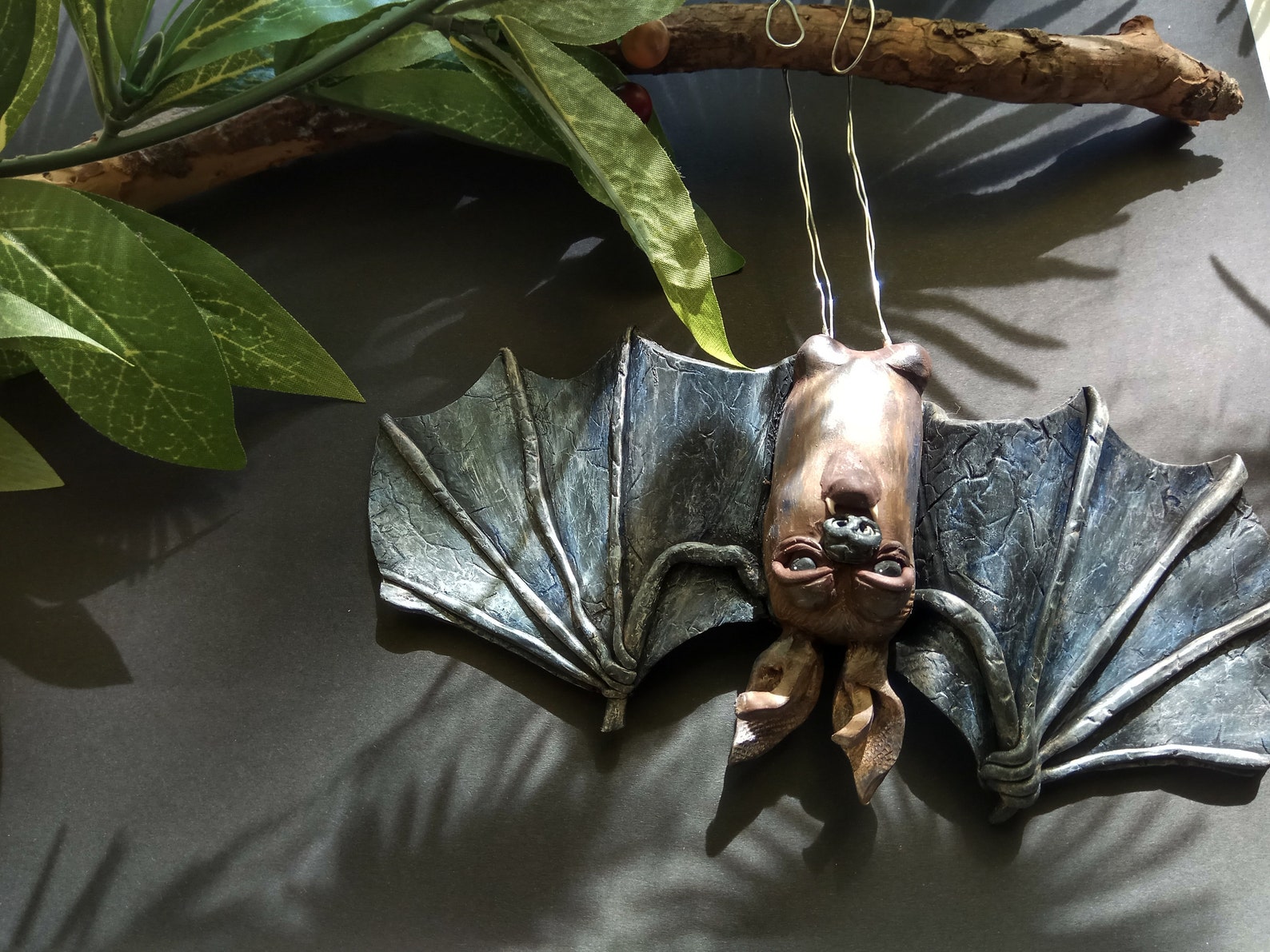 Polymer Clay Bat Ornament Totally Handmade Sculpture Hanging Upside ...