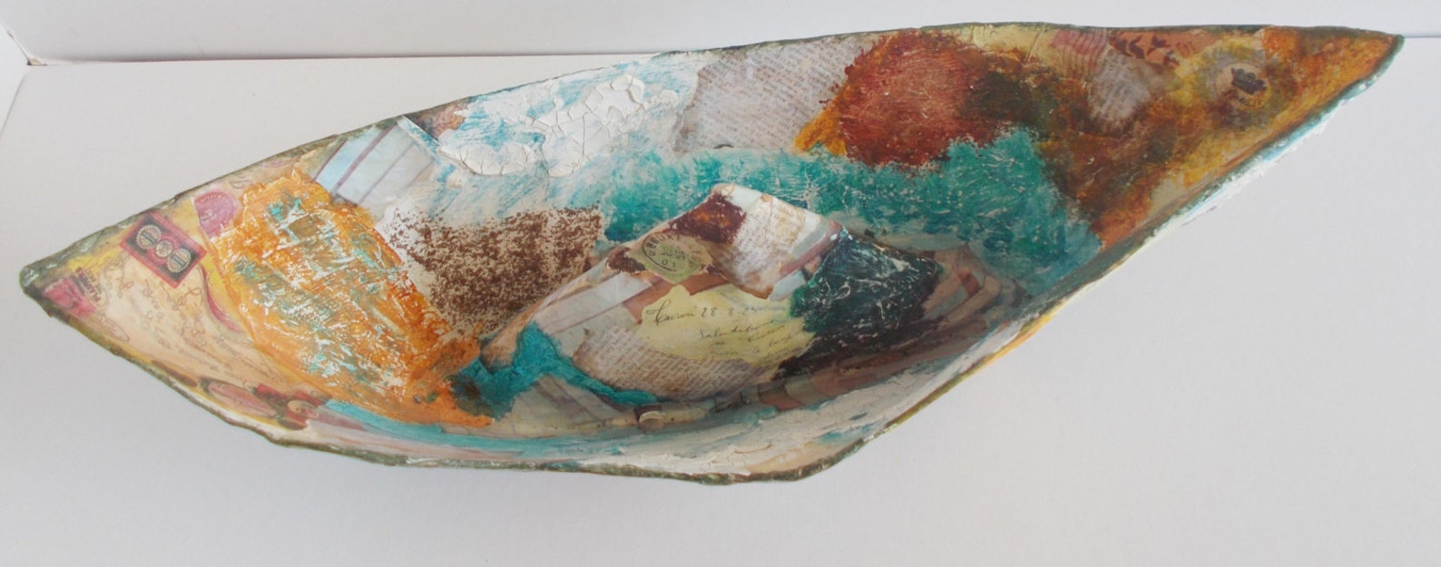 Art Decorative Decoupaged Boat Mixed Media Art Colorful Ship - Etsy