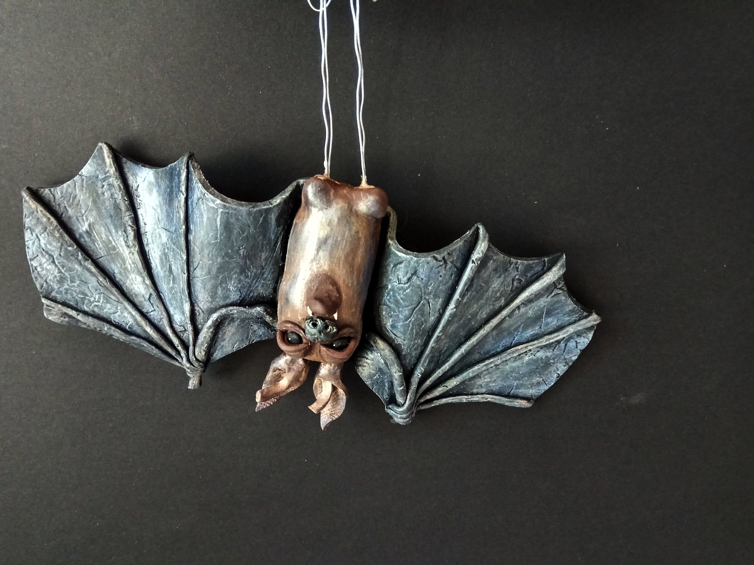 Polymer Clay Bat Ornament Totally Handmade Sculpture Hanging Upside ...