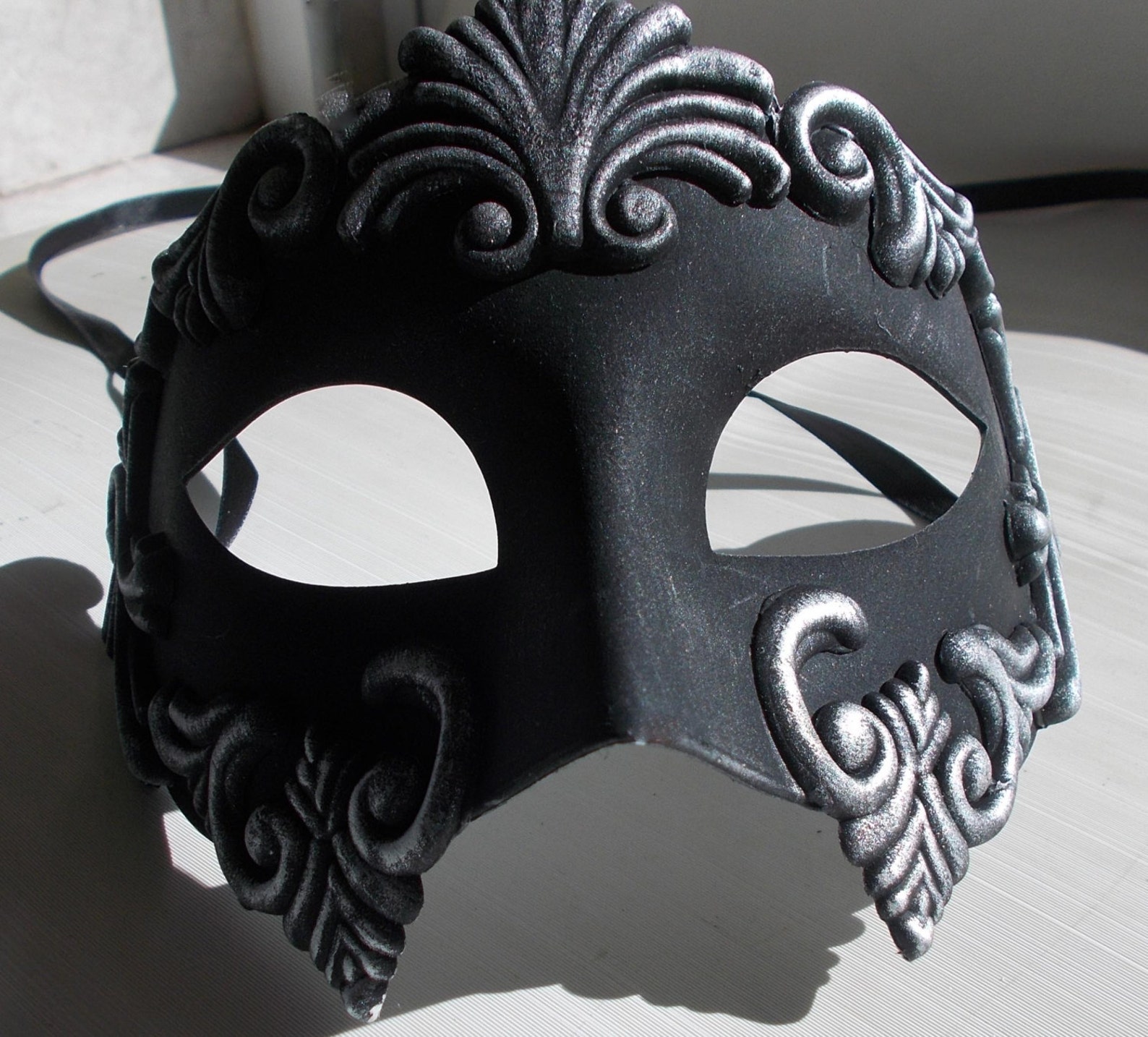 Half Face Goth Style Mask, Handmade and Handpainted Black and Grey ...