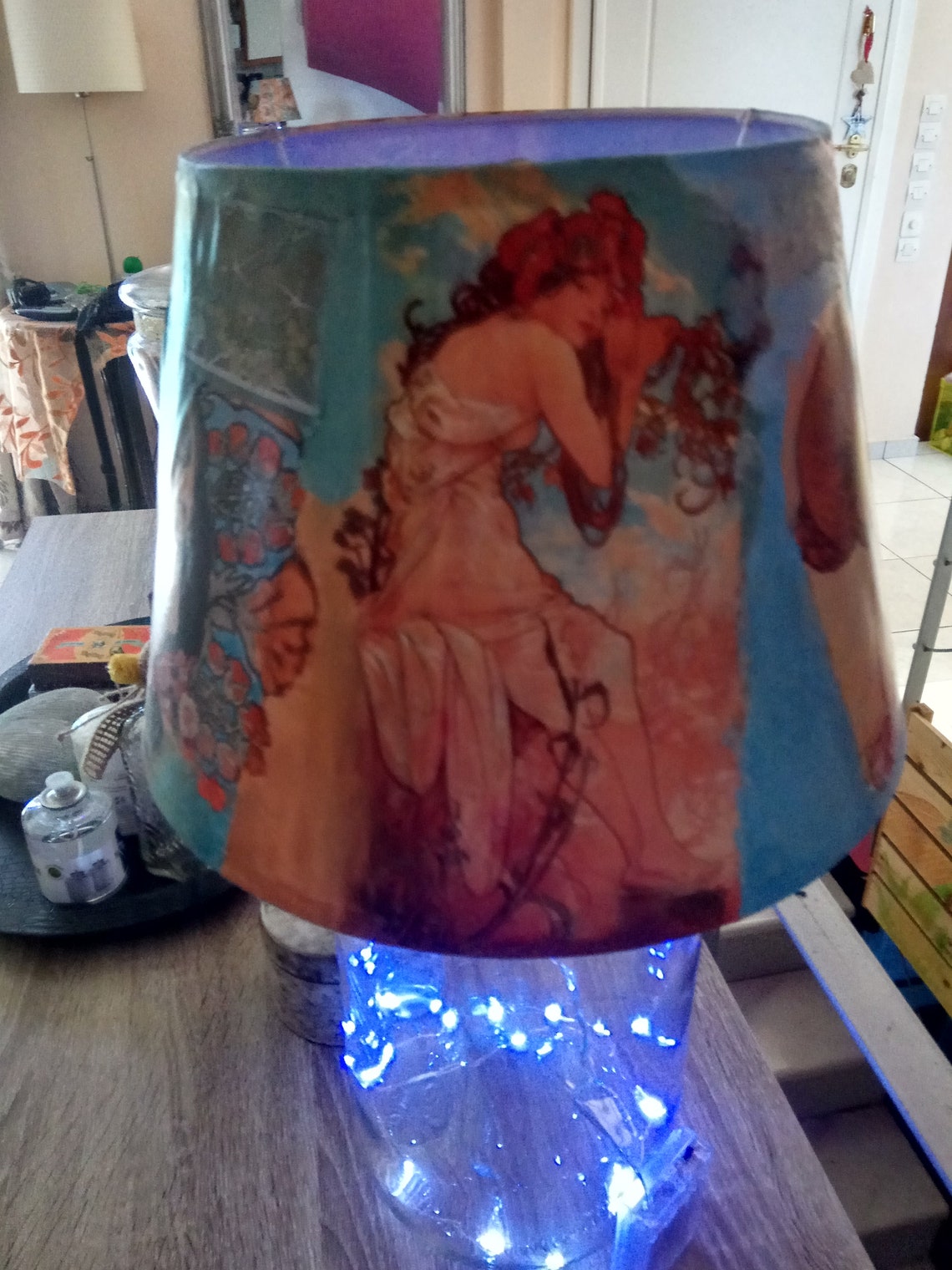 Decoupaged Lamp Shade With Famous Alphonse Mucha Tissue Paper, Sealed ...