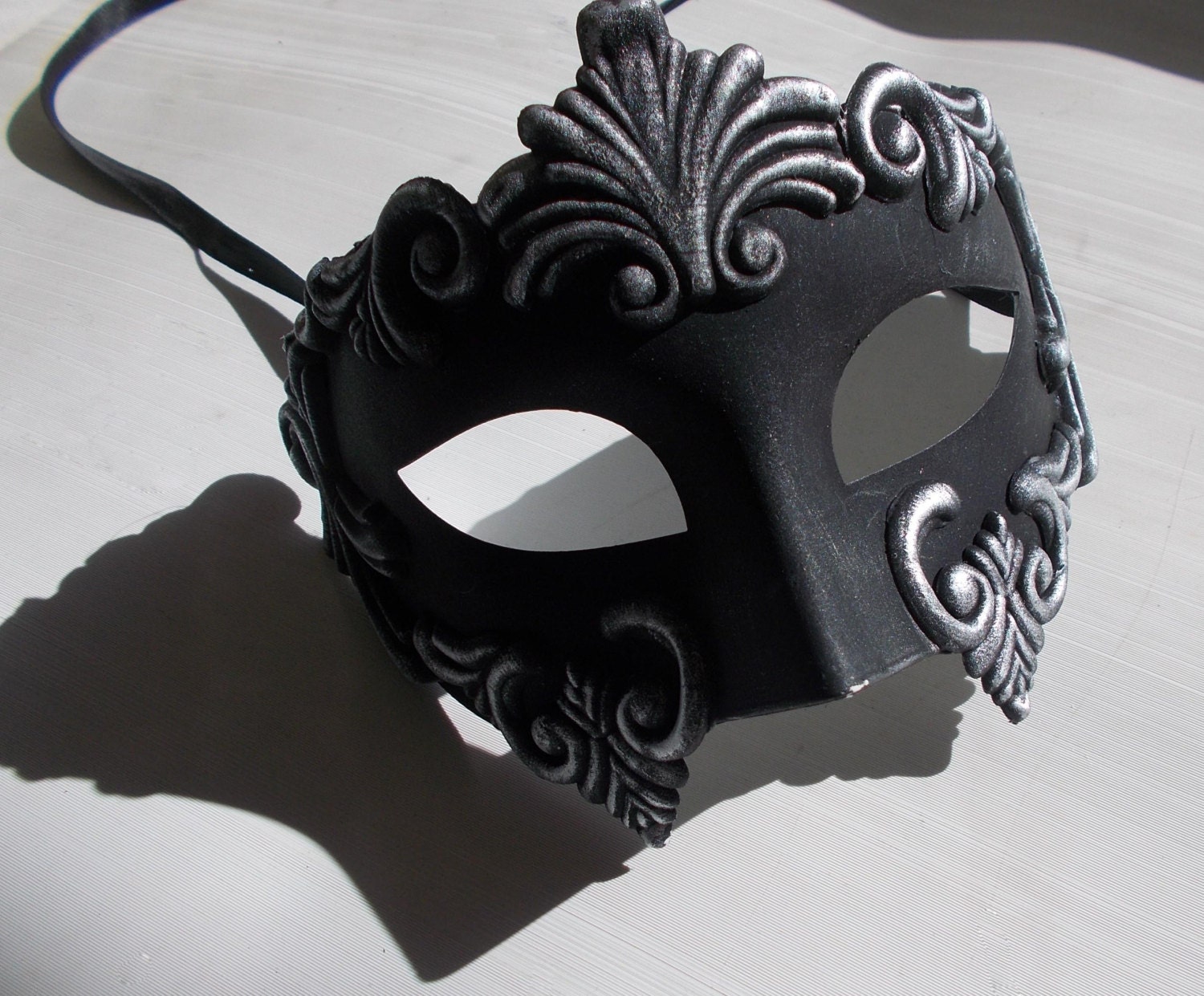 Half Face Goth Style Mask, Handmade and Handpainted Black and Grey ...