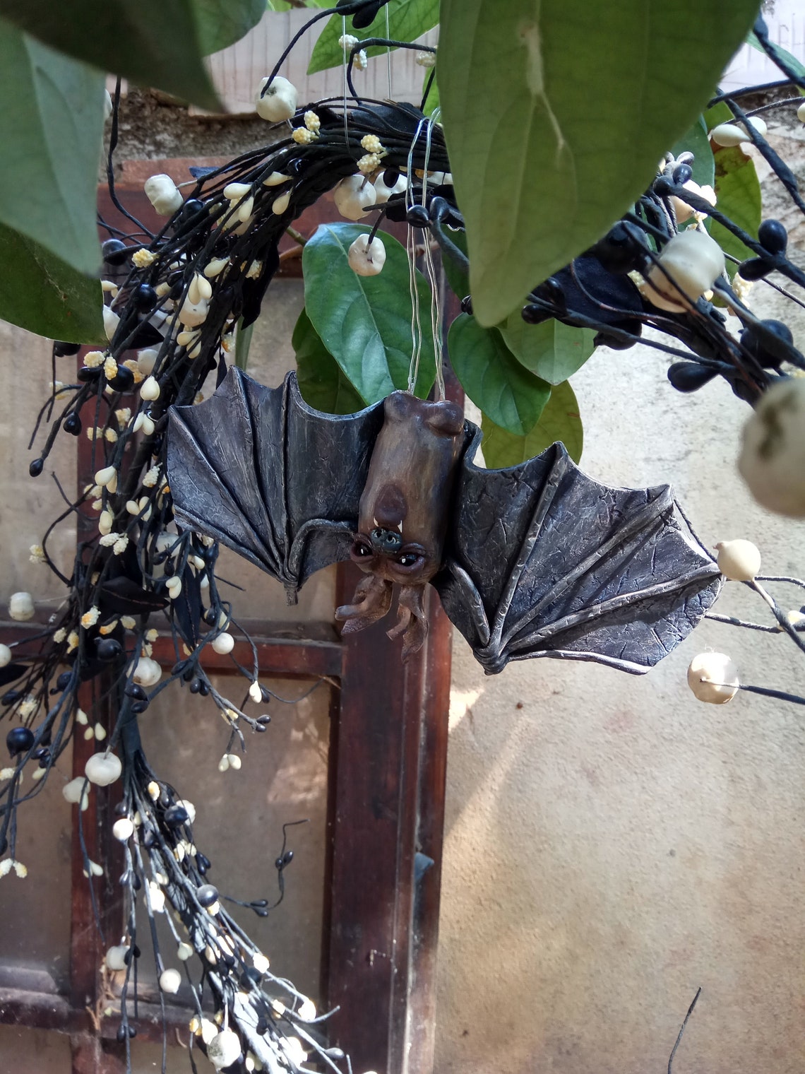 Polymer Clay Bat Ornament Totally Handmade Sculpture Hanging Upside ...