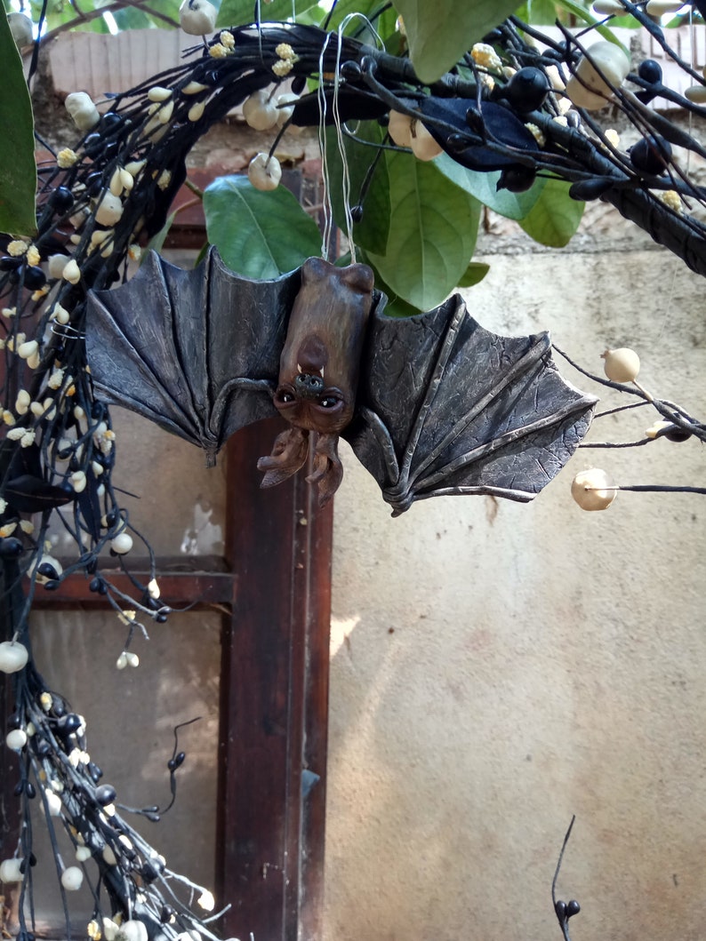 Polymer Clay Bat Ornament Totally Handmade Sculpture Hanging Upside ...