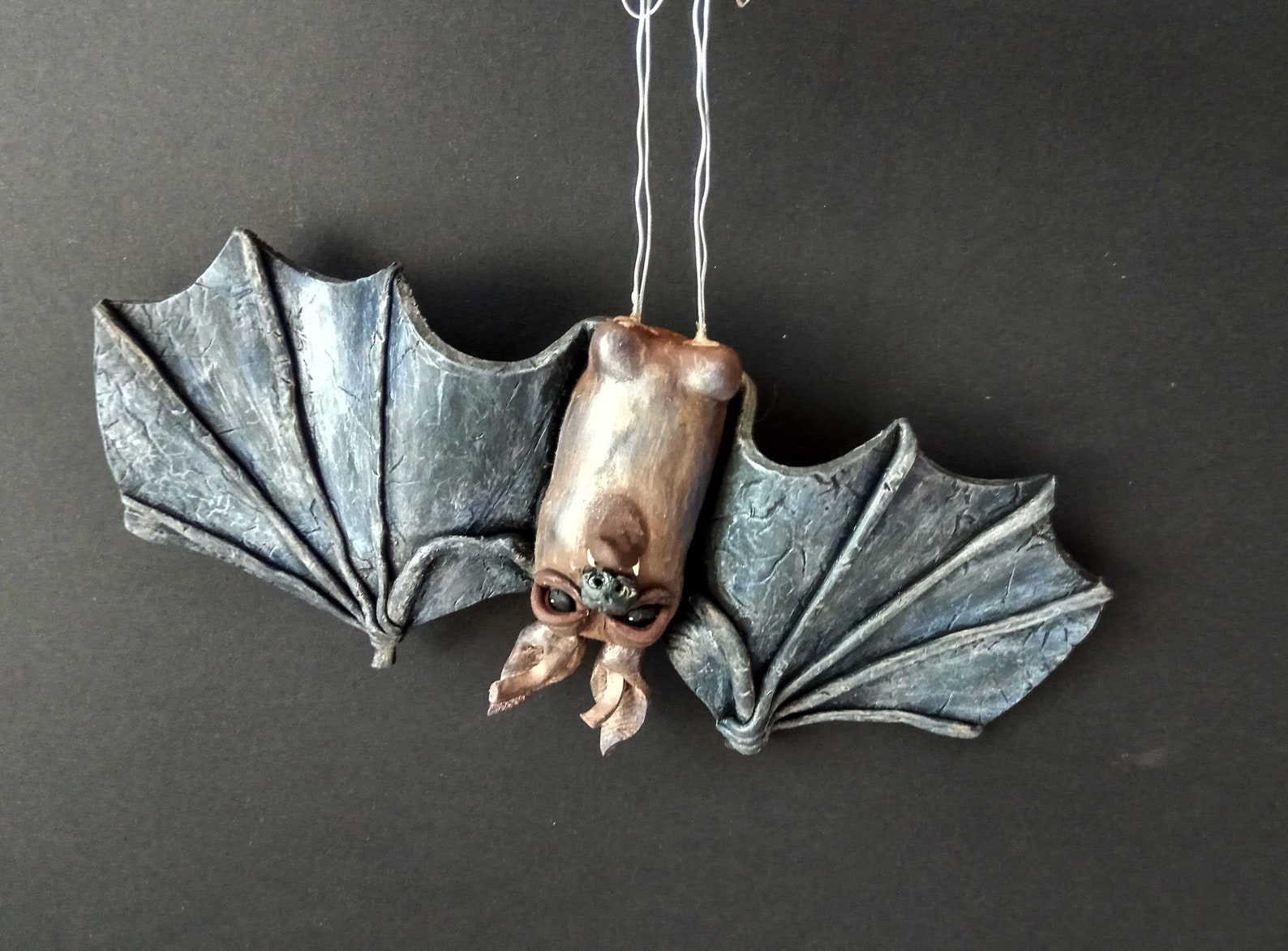 Polymer Clay Bat Ornament Totally Handmade Sculpture Hanging Upside ...