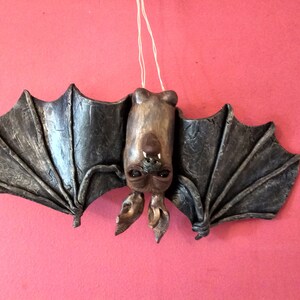 Polymer Clay Bat Ornament Totally Handmade Sculpture Hanging Upside ...