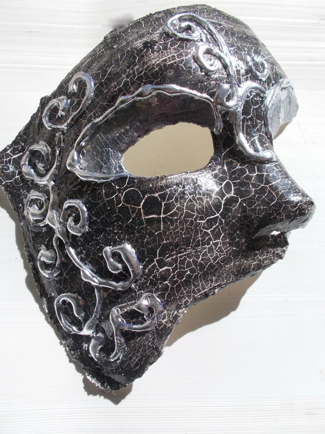 Black Handmade Half Face Mask Phantom, Venetian Style, With Crackle ...