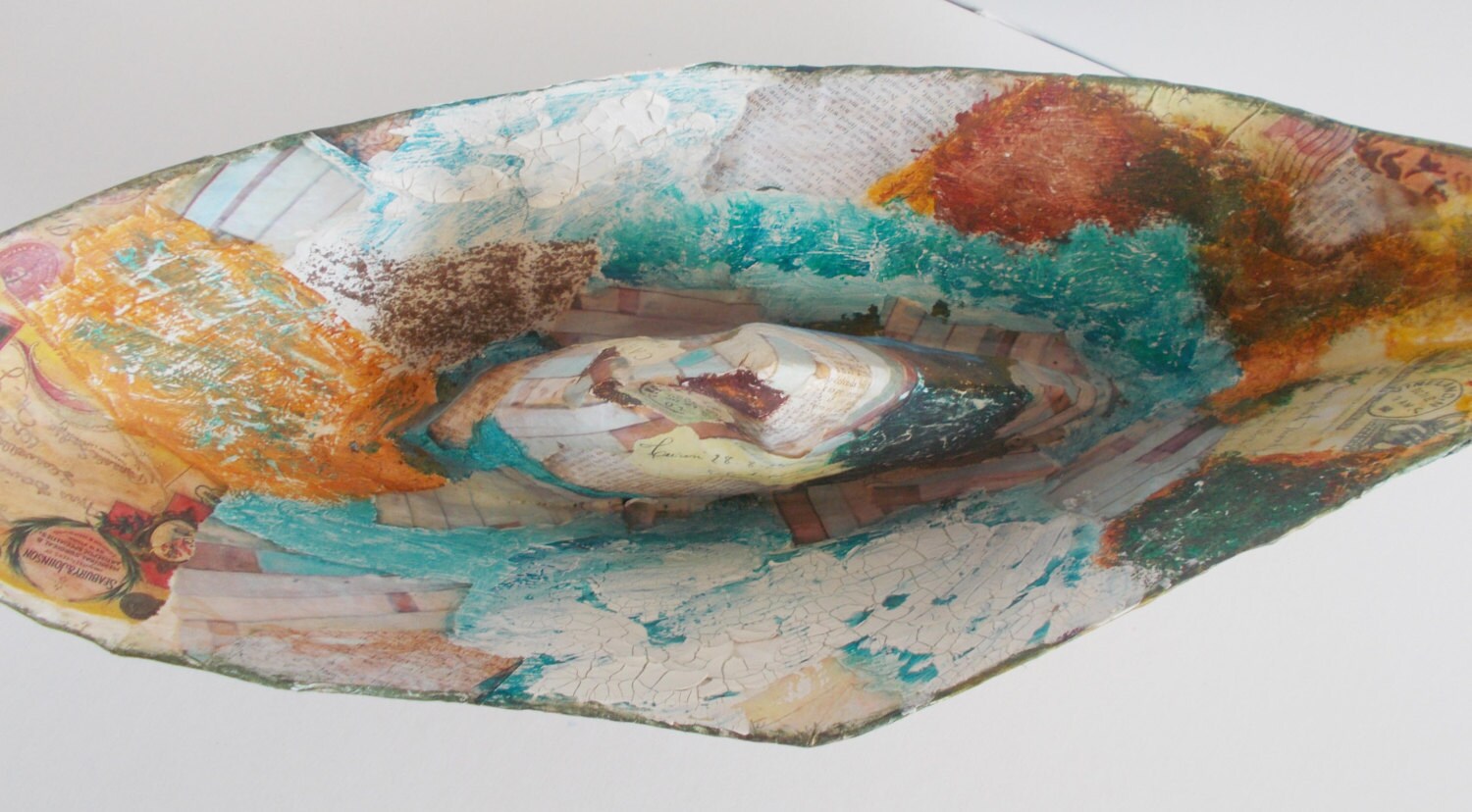 Art Decorative Decoupaged Boat Mixed Media Art Colorful Ship | Etsy