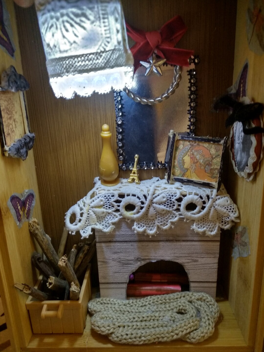 Cosy Fireplace Wooden Box Diorama, Miniatures Box Home Decoration ...