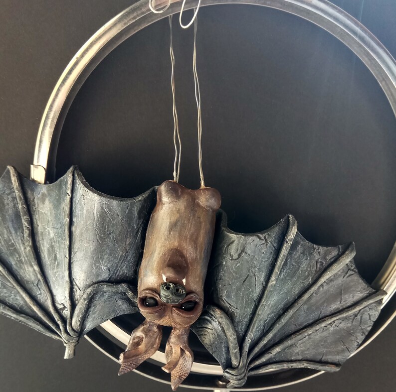 Polymer Clay Bat Ornament Totally Handmade Sculpture Hanging Upside ...