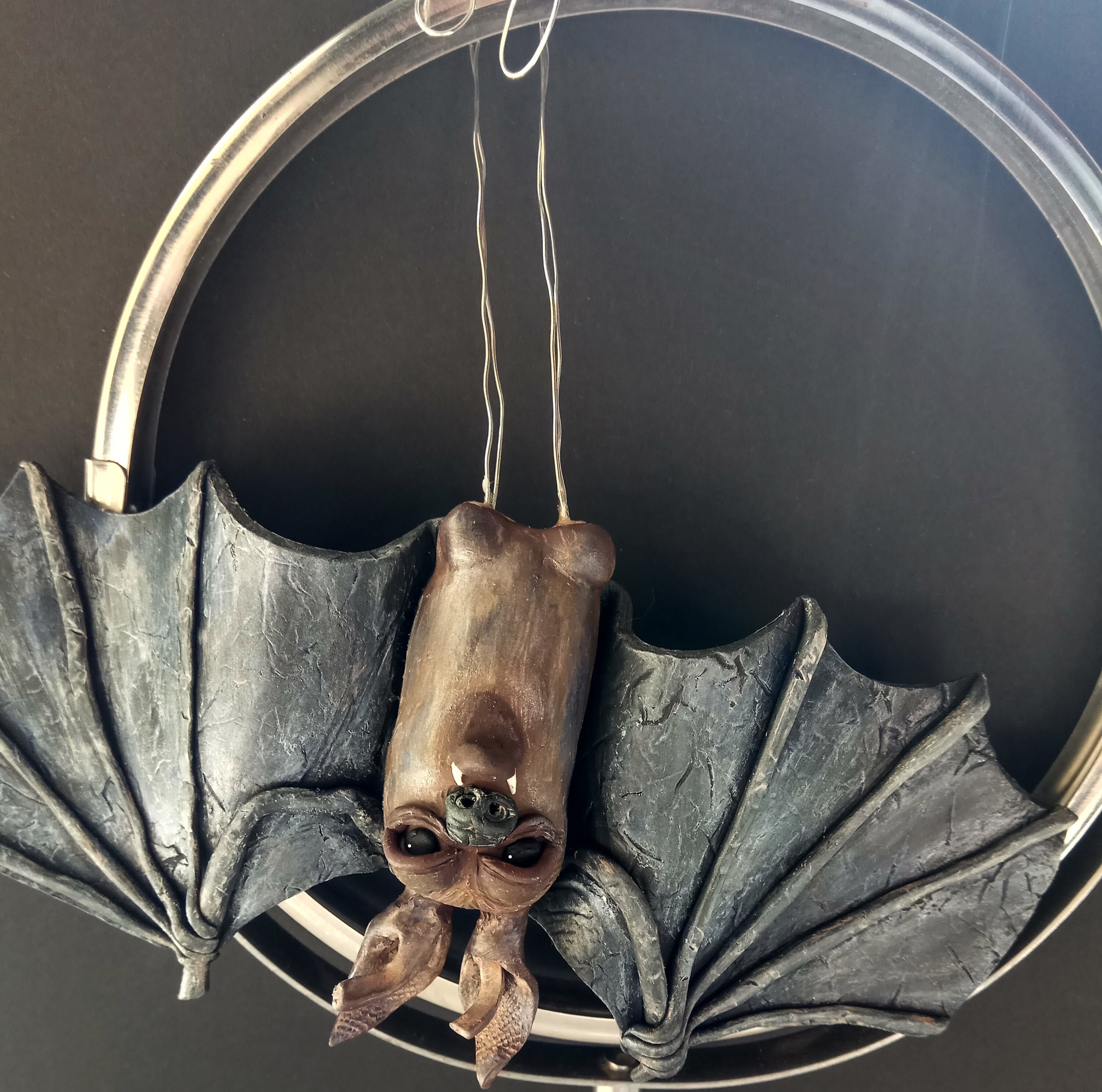Polymer Clay Bat Ornament Totally Handmade Sculpture Hanging Upside ...