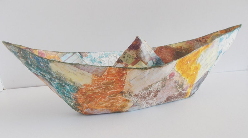 Art Decorative Decoupaged Boat Mixed Media Art Colorful Ship - Etsy