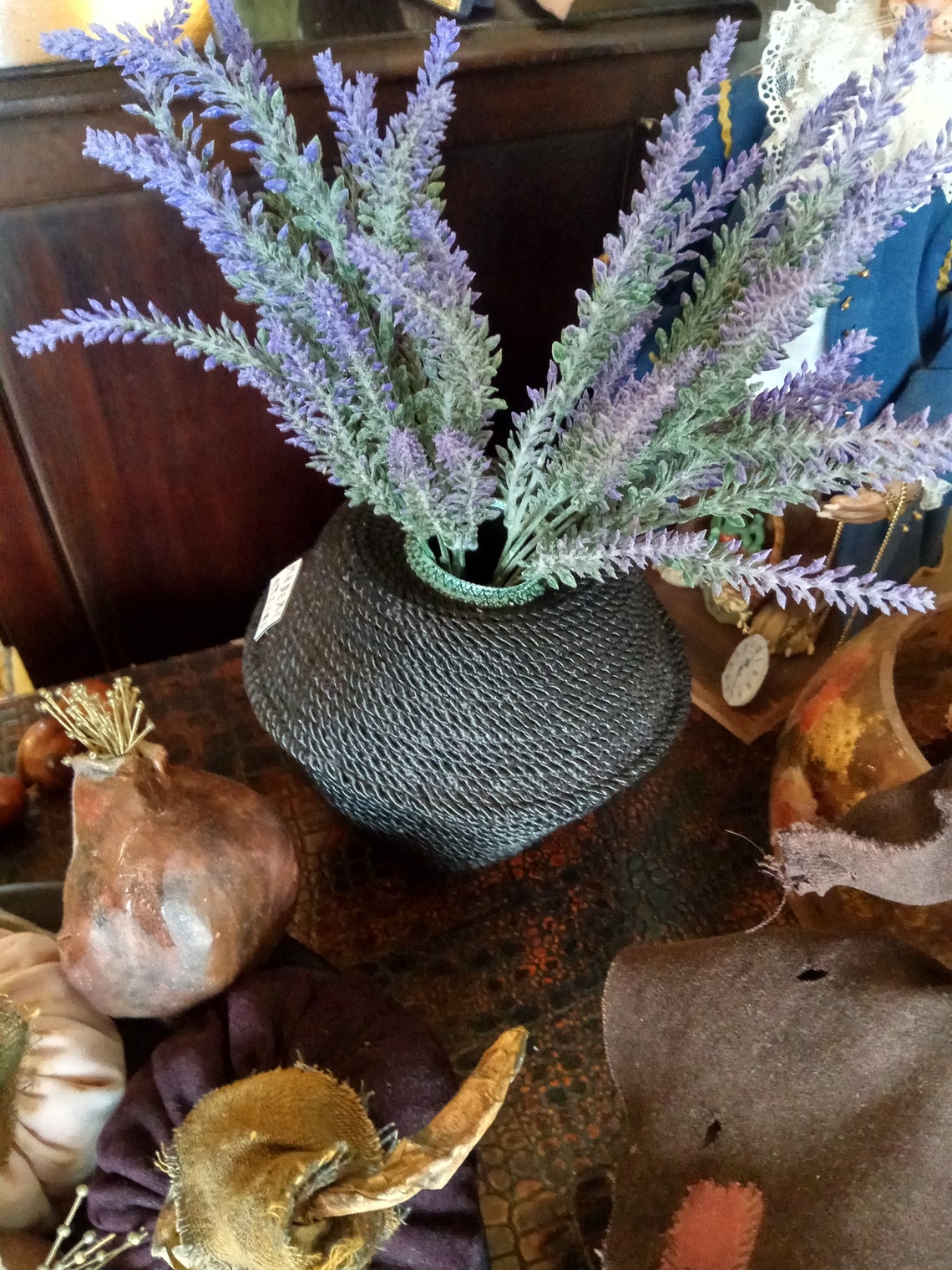 Rope Cotton Vase in Black Handmade Vase Soft Sculpting Table ...