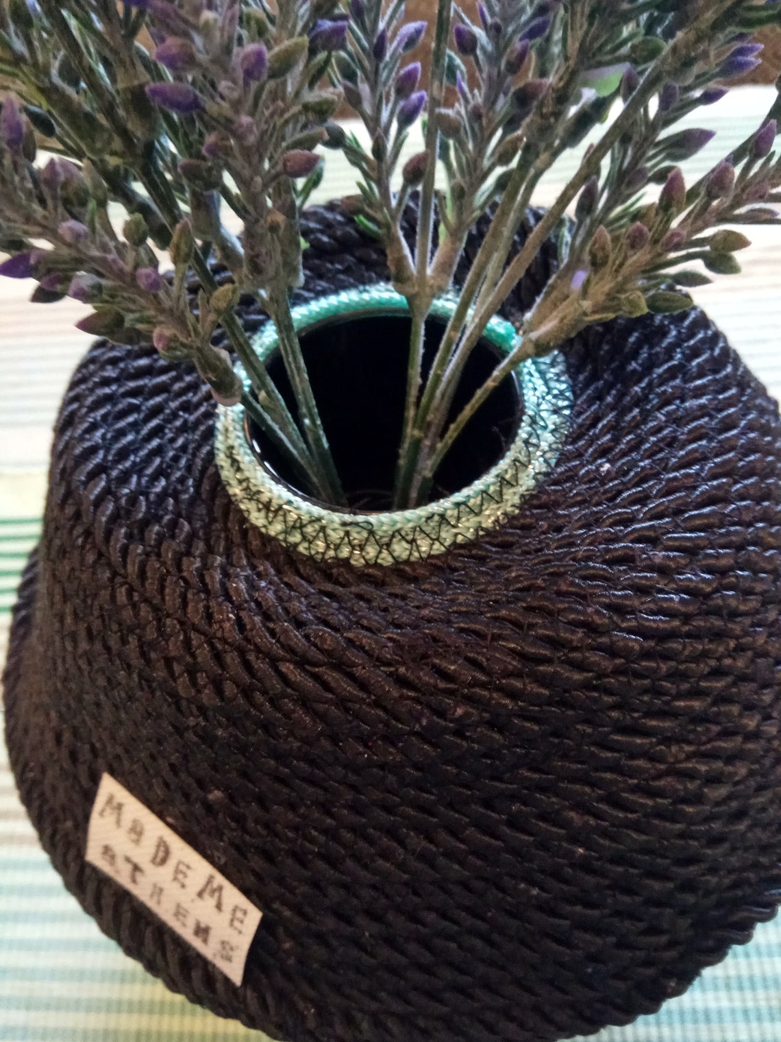 Rope Cotton Vase in Black Handmade Vase Soft Sculpting Table ...