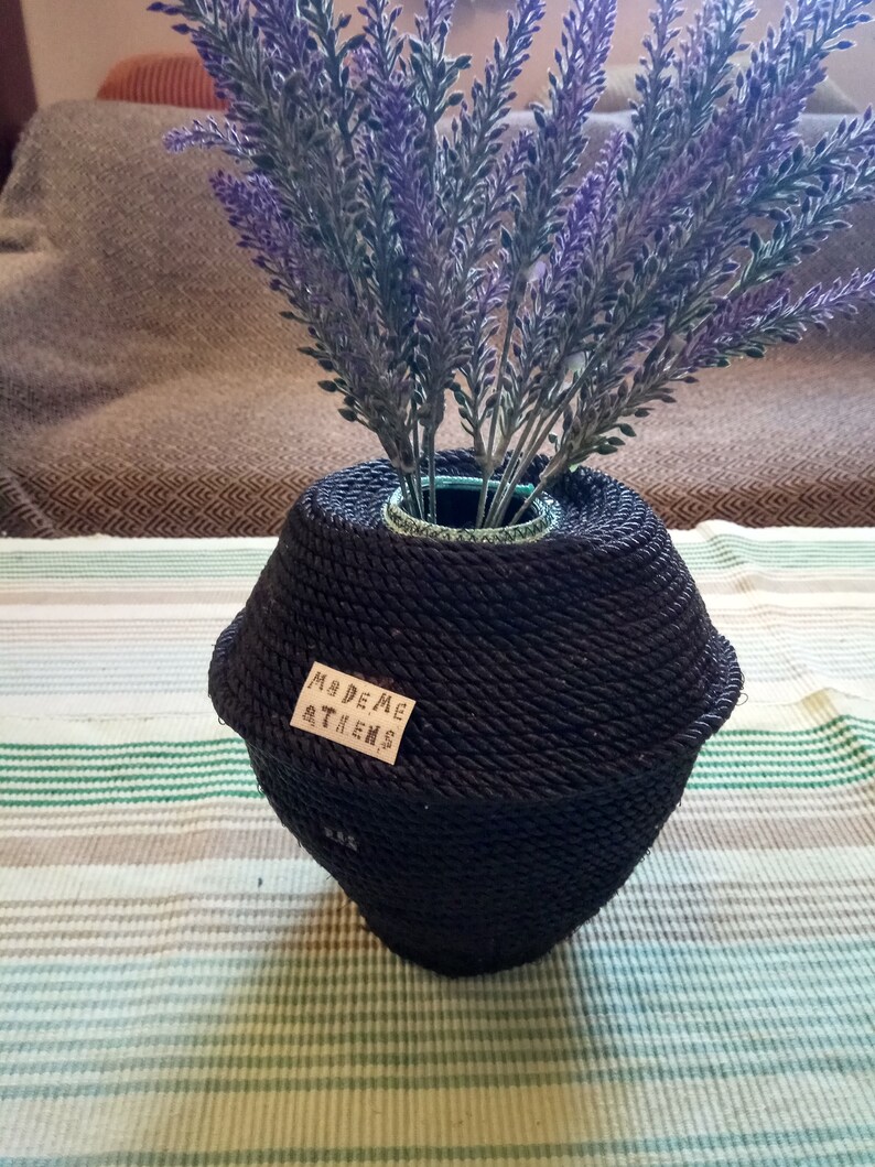 Rope Cotton Vase in Black Handmade Vase Soft Sculpting Table ...