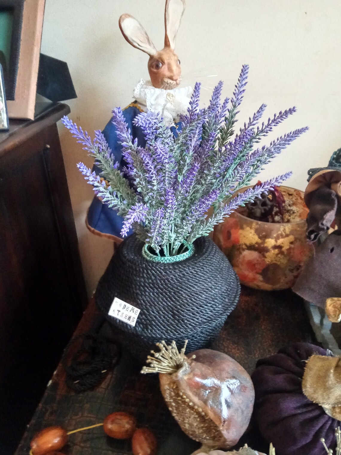 Rope Cotton Vase in Black Handmade Vase Soft Sculpting Table ...