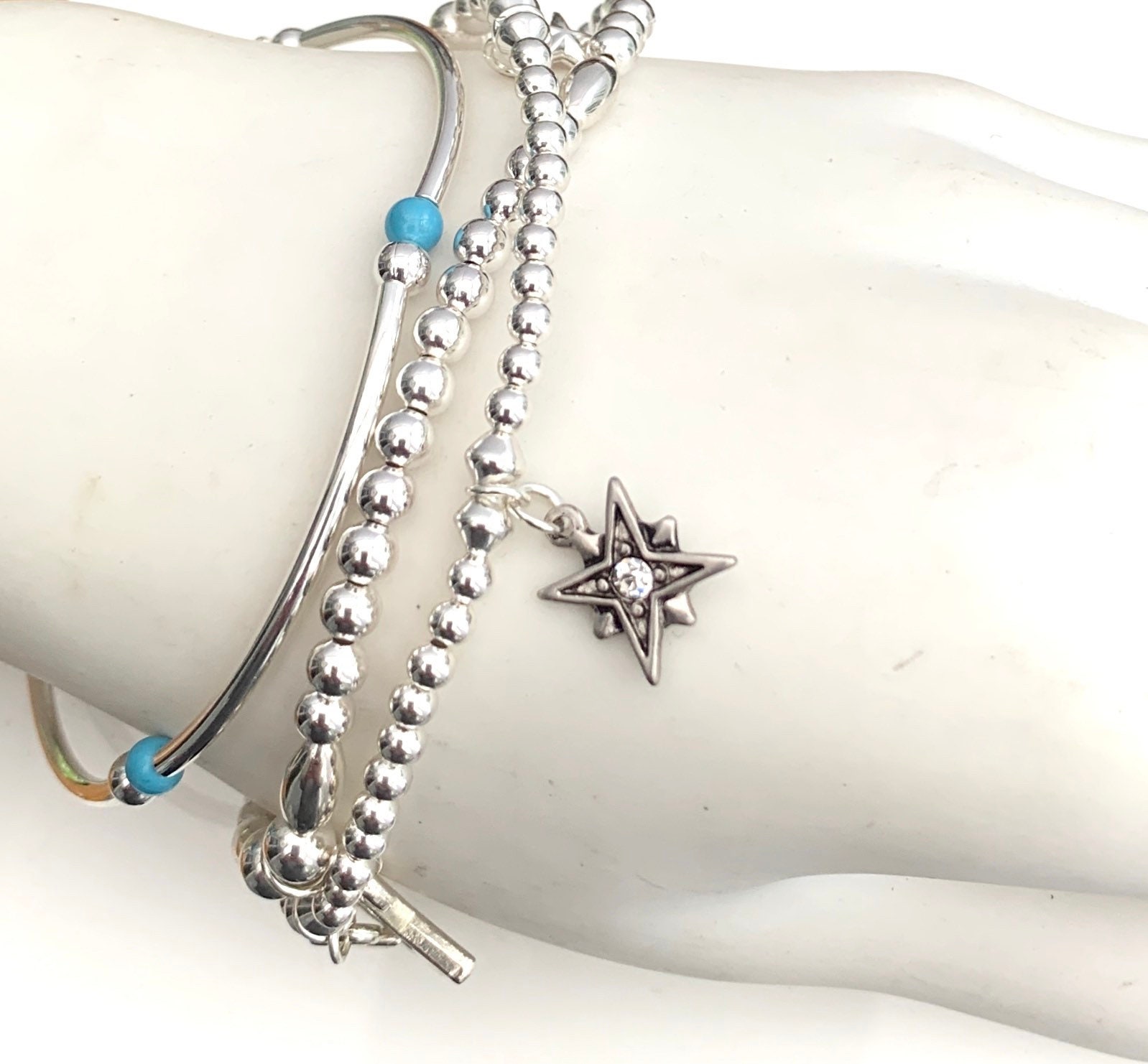 3 Set Bijoux Stacking Bracelets with Star Charms | Etsy