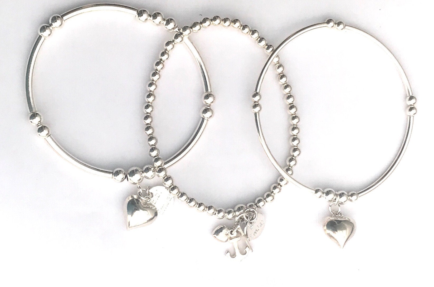3 Set Sterling Silver Stacking Bracelets Etsy Uk