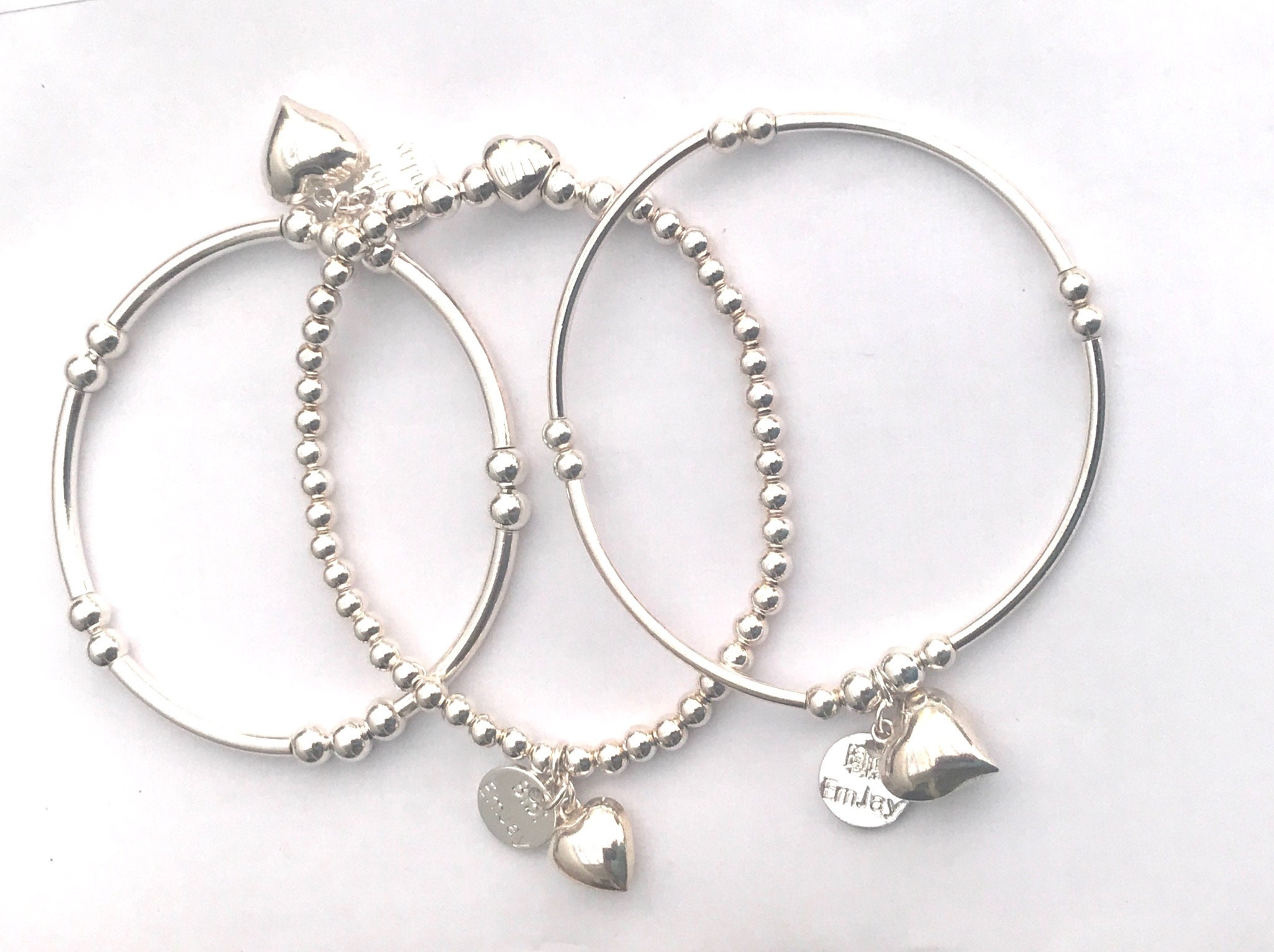 3 Set Sterling Silver Stacking Bracelets Etsy Uk