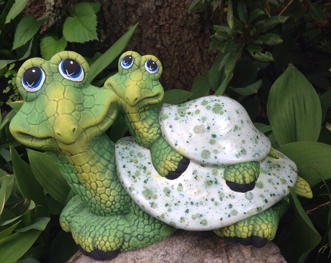 Turtle Garden Decor -- Slowpoke and Pokey Ceramic Turtles -- Garden ...