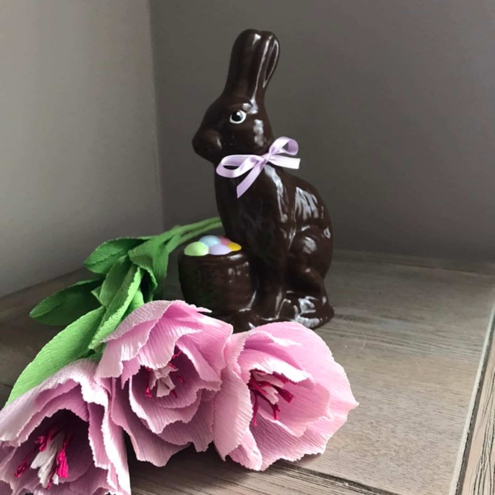 Ceramic Chocolate Easter Bunny sitting With Basket - Etsy