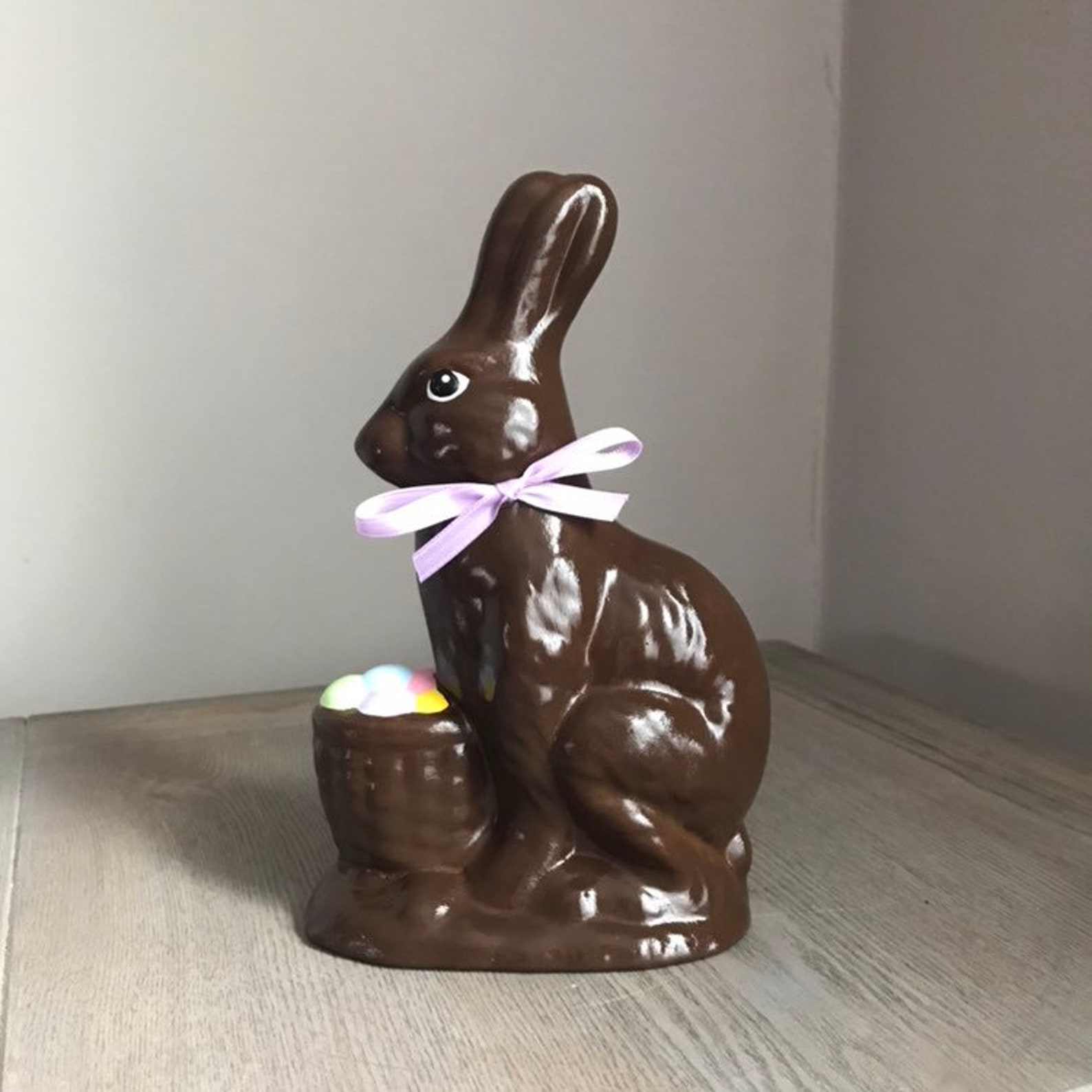 Ceramic Chocolate Easter Bunny sitting With Basket - Etsy