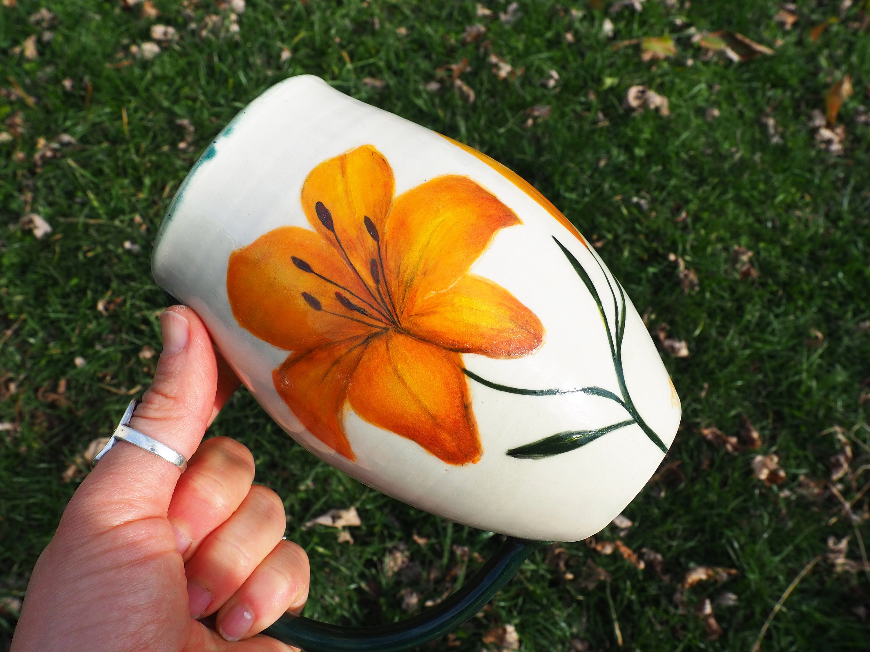 Hand Painted Lilly Flower Bouquet Ceramic FloralPottery | Etsy