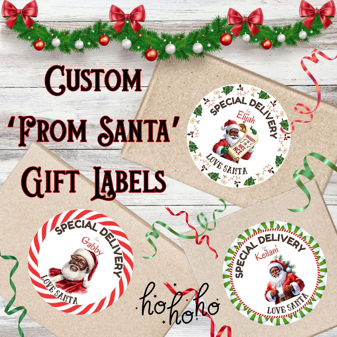 Black Santa Gift Tag, Special Delivery Santa Sticker Gift Tag, Brown ...