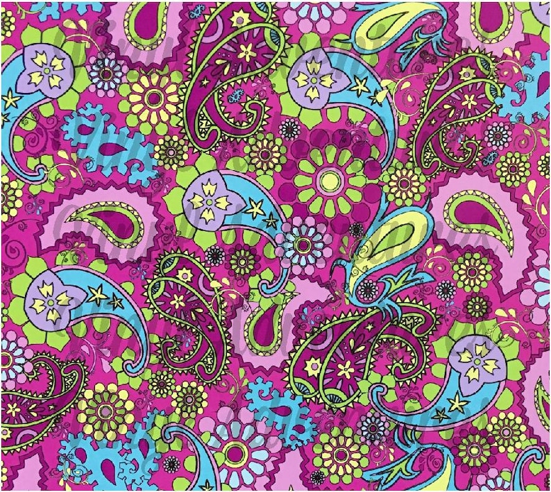 Paisley Pattern Vinyl, Berry Cyan Purple Orange Pink Blue Paisley ...